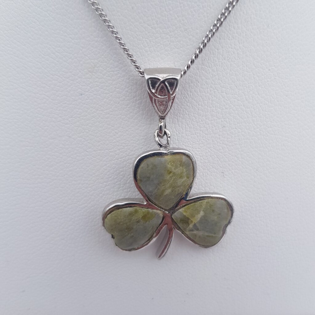 Connemara Marble Shamrock Pendant with Trinity Knot Bezel - Ring Of ...
